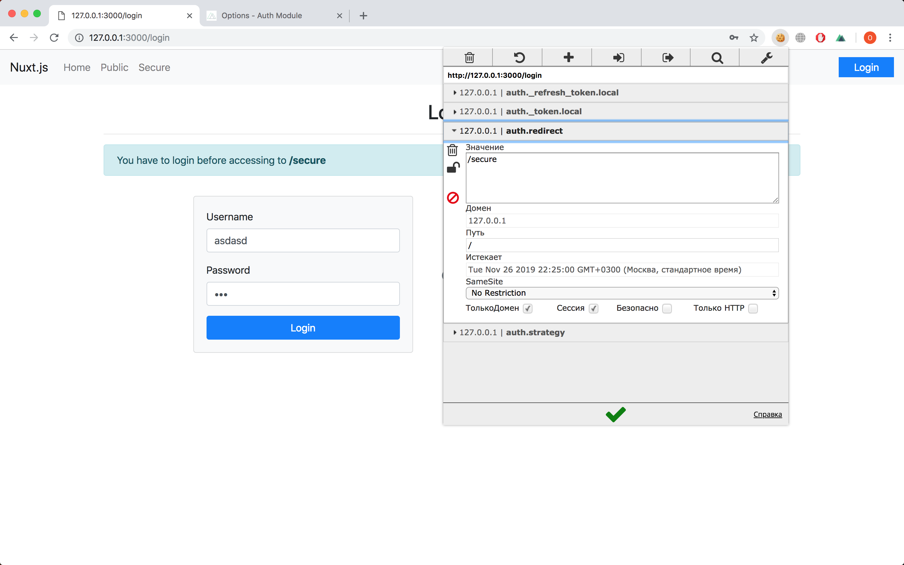 No redirect to /secure after login · Issue #272 · nuxt-community/auth-module · GitHub