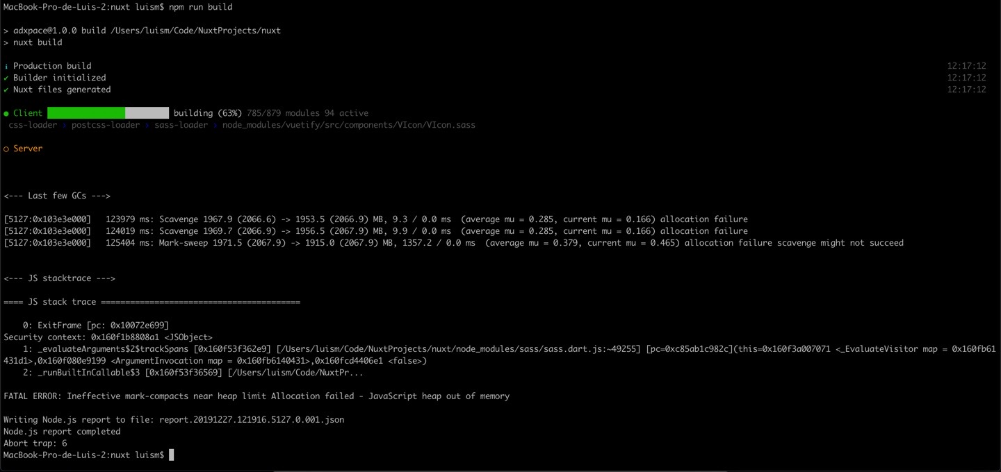 Memory leak when running "npm run build" · Issue #6832 · nuxt/nuxt · GitHub
