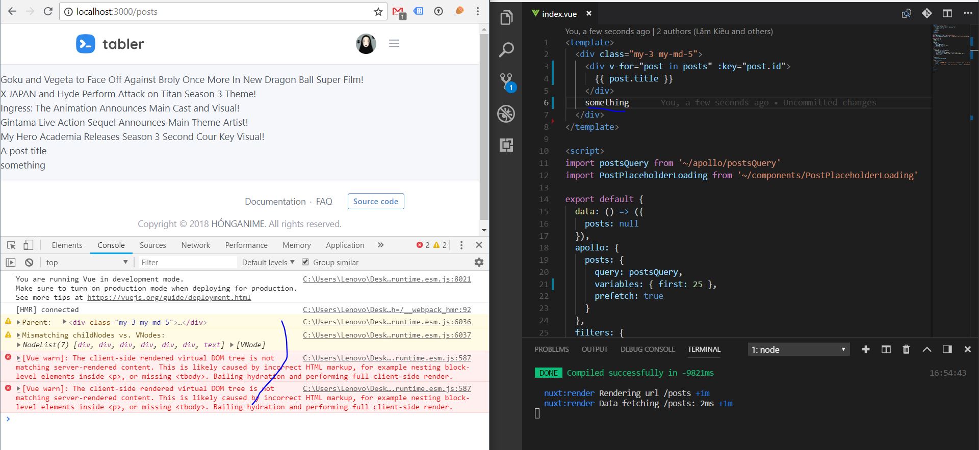 I keep getting Mismatching childNodes vs. VNodes with v-for · Issue #125 · nuxt-modules/apollo ...